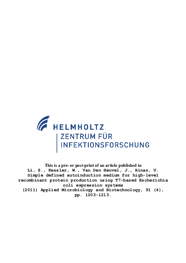 (PDF) Simple defined autoinduction medium for high-level recombinant ...