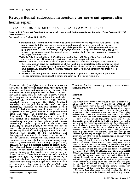 (PDF) Retroperitoneal endoscopic neurectomy for nerve entrapment after ...