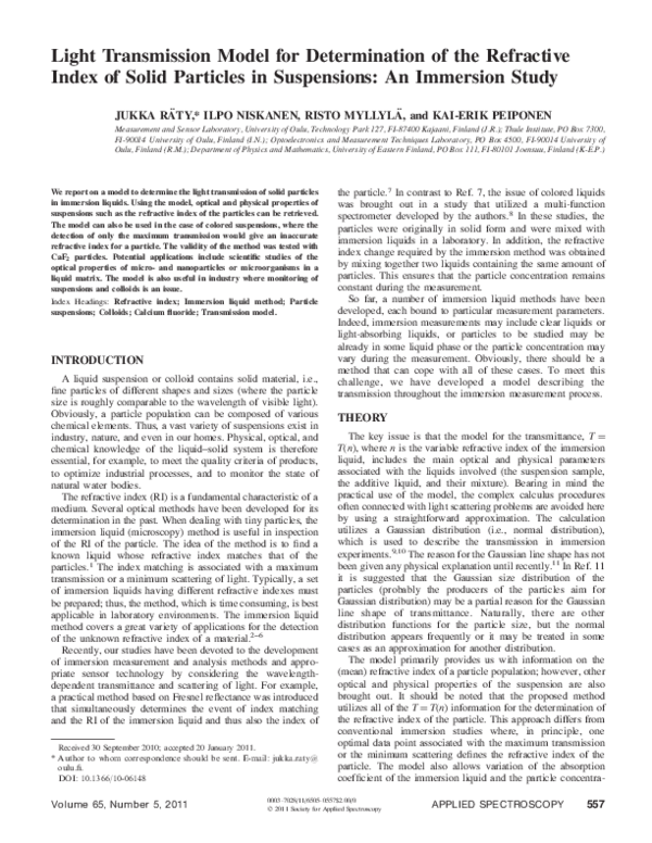 (PDF) Light Transmission Model for Determination of the Refractive ...