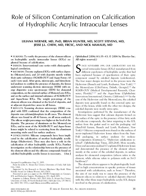 (PDF) Role of Silicon Contamination on Calcification of Hydrophilic ...