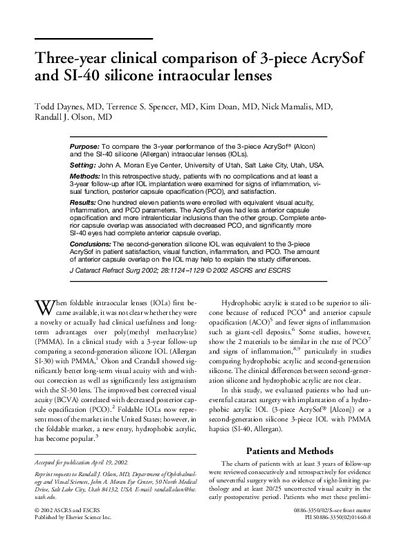 (PDF) Three-year clinical comparison of 3-piece acrysof and SI-40 ...