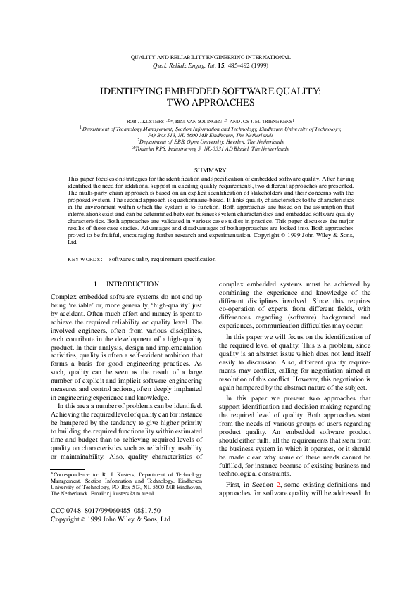 Pdf Identifying Embedded Software Quality Two Approaches 