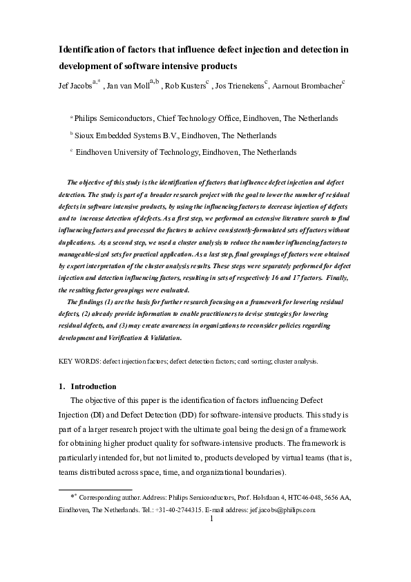 (DOC) Identification of factors that influence defect injection and ...