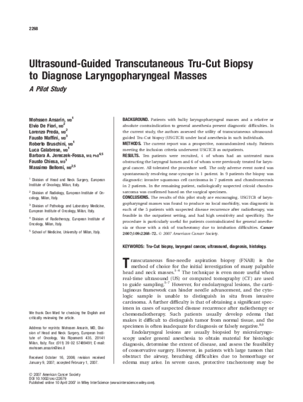 (PDF) Ultrasound-guided transcutaneous Tru-Cut biopsy to diagnose ...