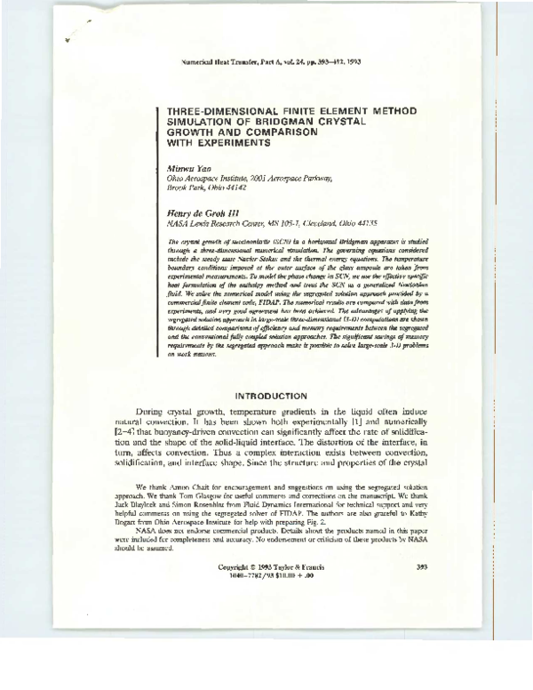 (PDF) Three-Dimensional Finite Element Method Simulation of Bridgman Crystal Growth and ...
