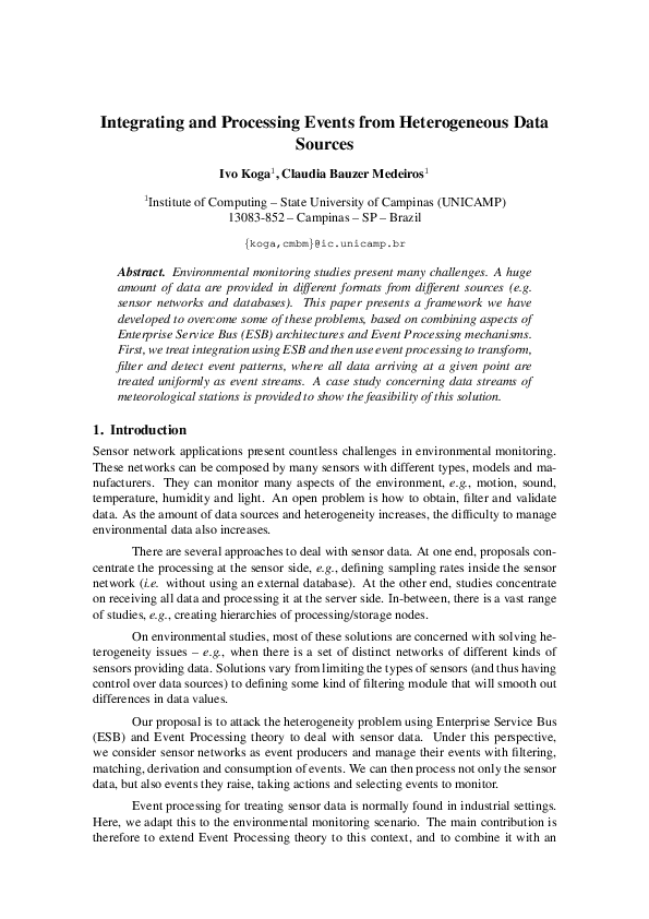 (PDF) Integrating and Processing Events from Heterogeneous Data Sources