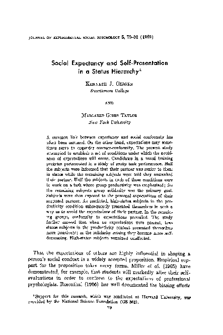 (PDF) Social Expectancy and Self-Presentation in a Status Hierarchy'