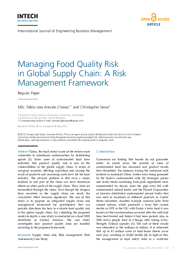(PDF) Managing Food Quality Risk in Global Supply Chain: A Risk ...