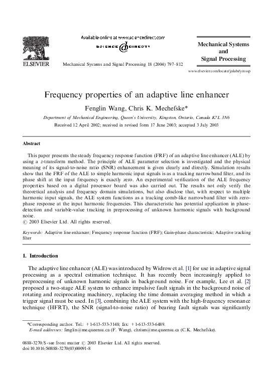 (PDF) Frequency properties of an adaptive line enhancer