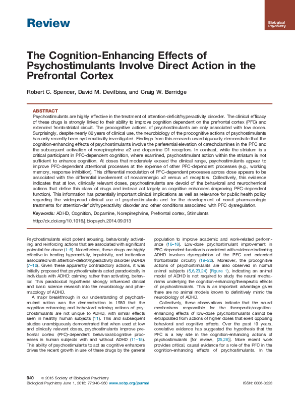 (PDF) The Cognition-Enhancing Effects of Psychostimulants Involve Direct Action in the ...