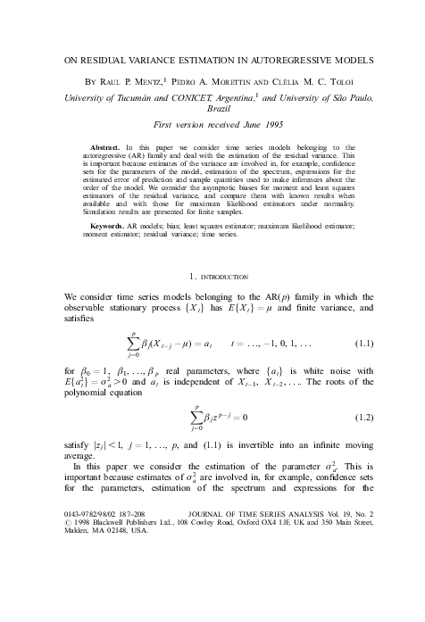 (PDF) On Residual Variance Estimation in Autoregressive Models