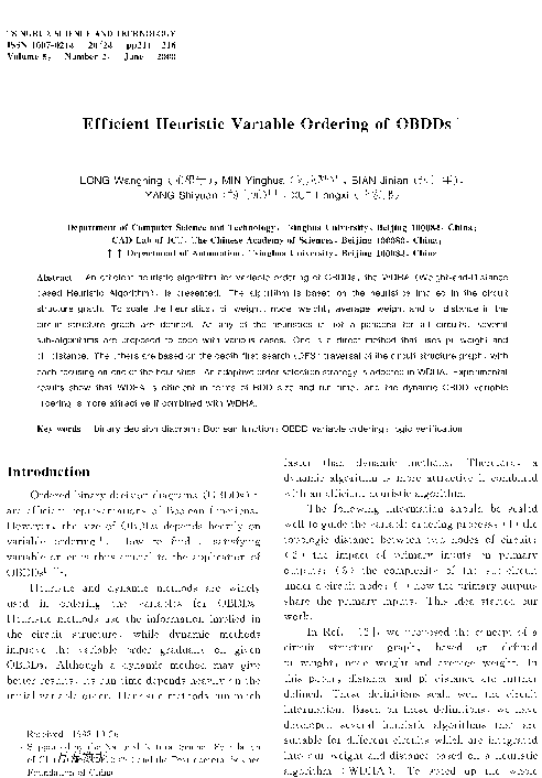 Efficient heuristic variable ordering of OBDDs