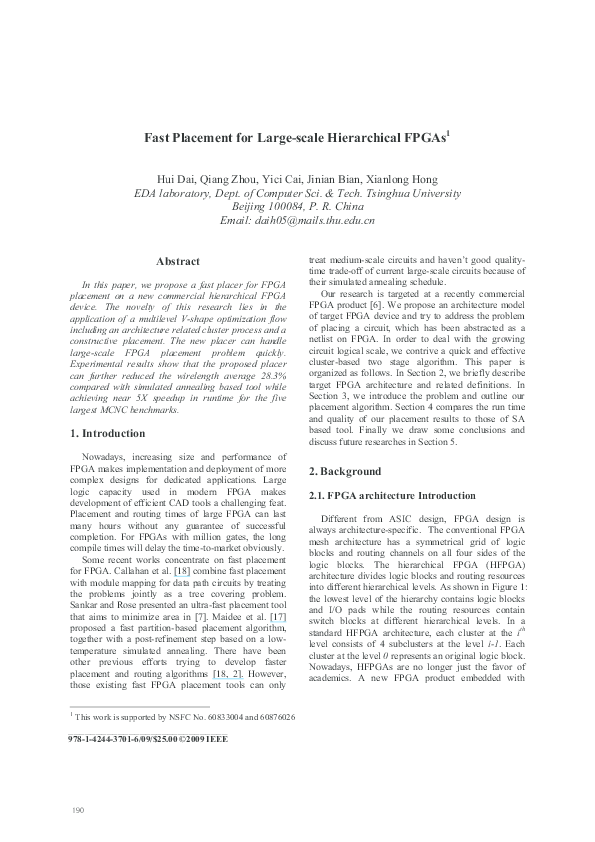 (PDF) Fast placement for large-scale hierarchical FPGAs
