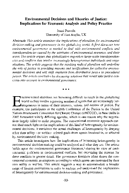 (PDF) Environmental decisions and theories of justice: Implications for ...