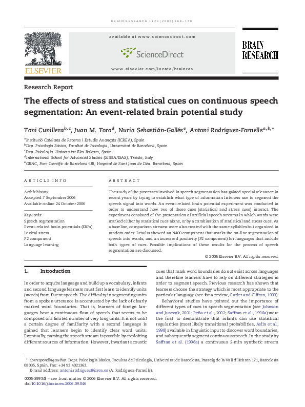 (PDF) The effects of stress and statistical cues on continuous speech segmentation: An event ...