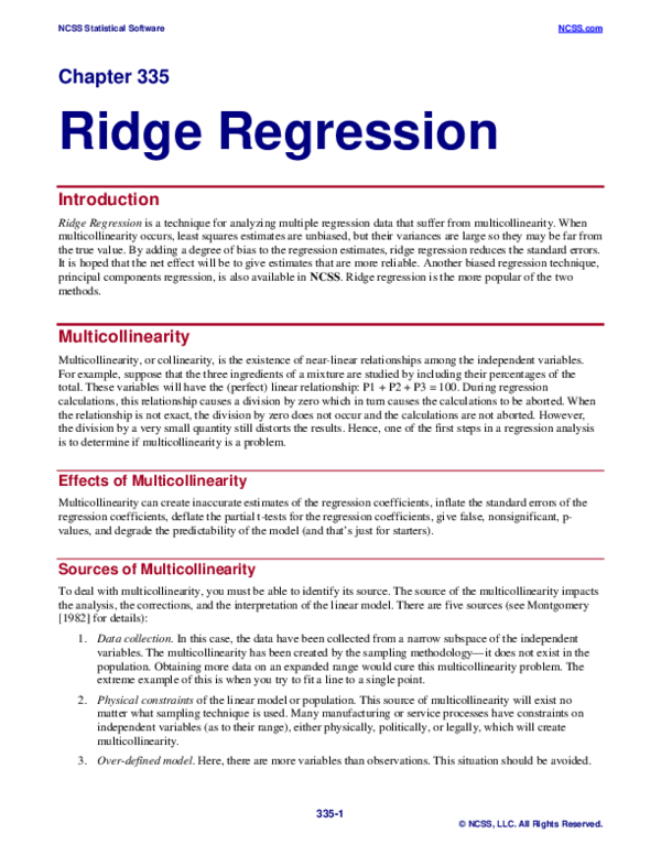 (PDF) NCSS Statistical Software Ridge Regression