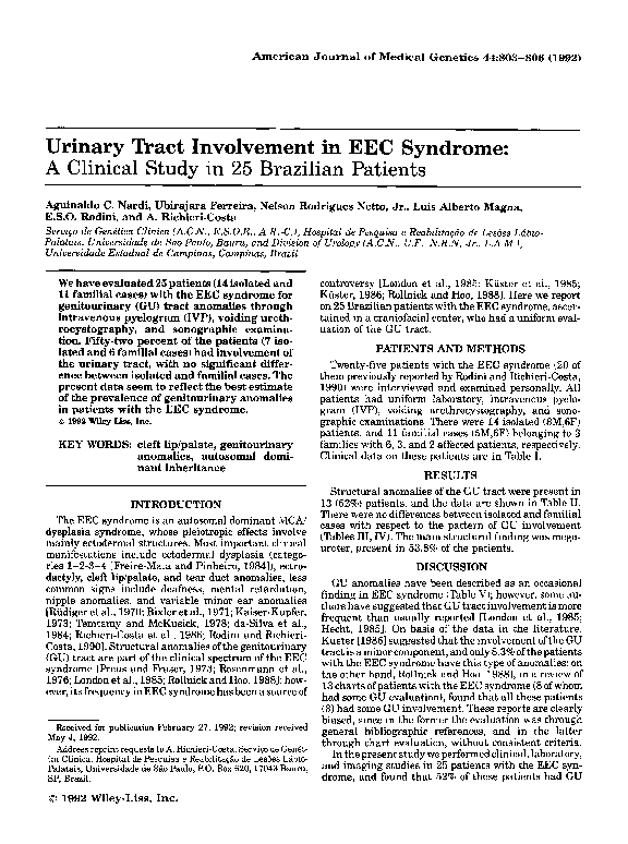 (PDF) Urinary tract involvement in EEC syndrome: A clinical study in 25 ...