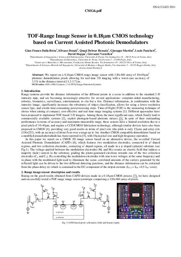 (PDF) TOF-Range Image Sensor in 0.18μm CMOS technology based on Current Assisted Photonic ...