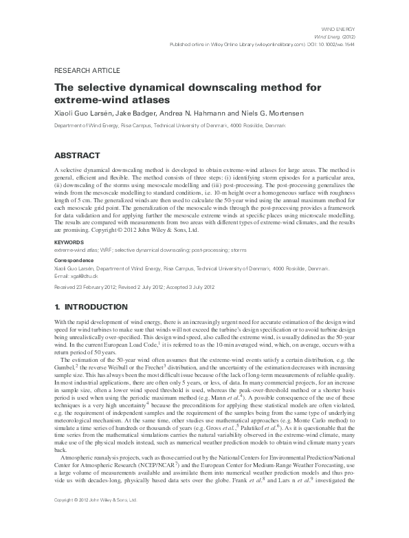 Pdf The Selective Dynamical Downscaling Method For Extreme Wind Atlases