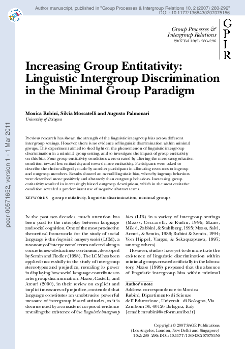 (PDF) Increasing Group Entitativity: Linguistic Intergroup ...