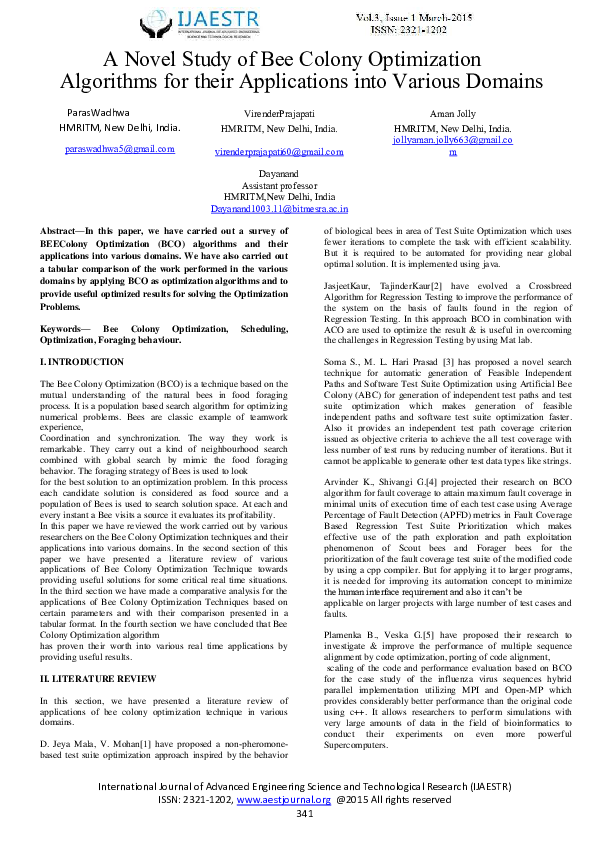 (PDF) A Survey on the Applications of Bee Colony Optimization Techniques