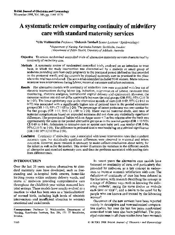 (PDF) A systematic review comparing continuity of midwifery care with ...