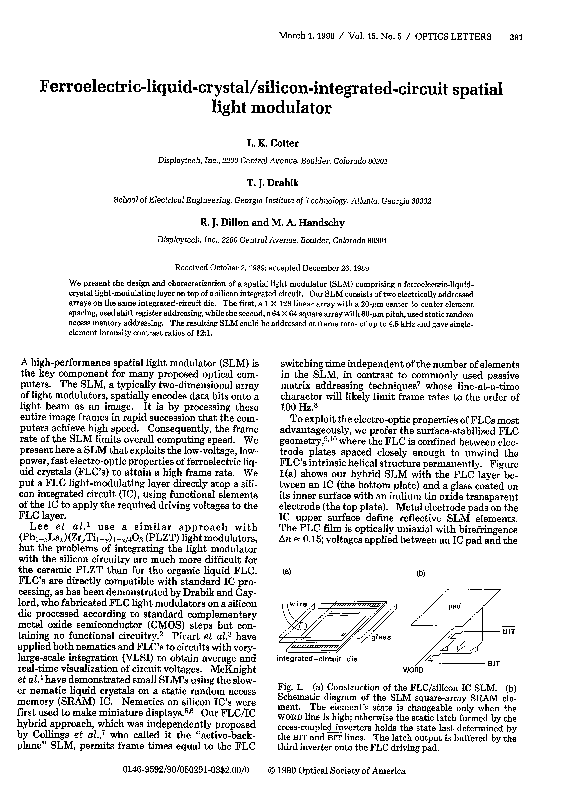 Pdf Ferroelectric Liquid Crystal Silicon Integrated Circuit Spatial Light Modulator