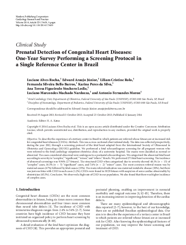 (PDF) Prenatal Detection of Congenital Heart Diseases: One-Year Survey ...
