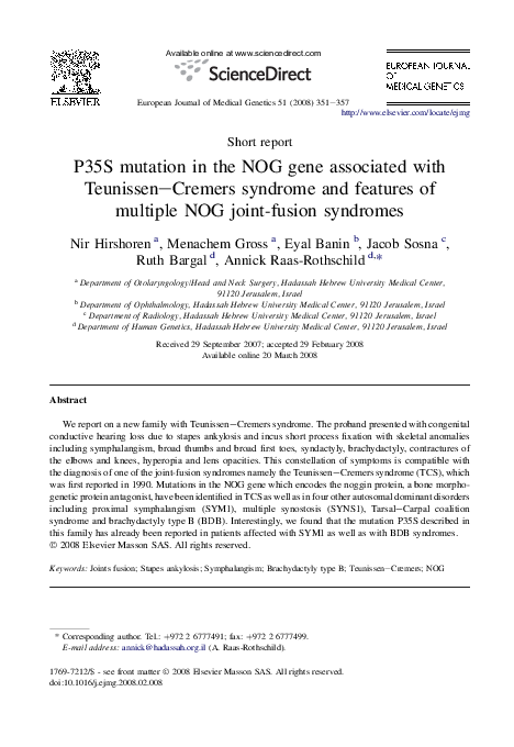 (PDF) P35S mutation in the NOG gene associated with Teunissen–Cremers ...
