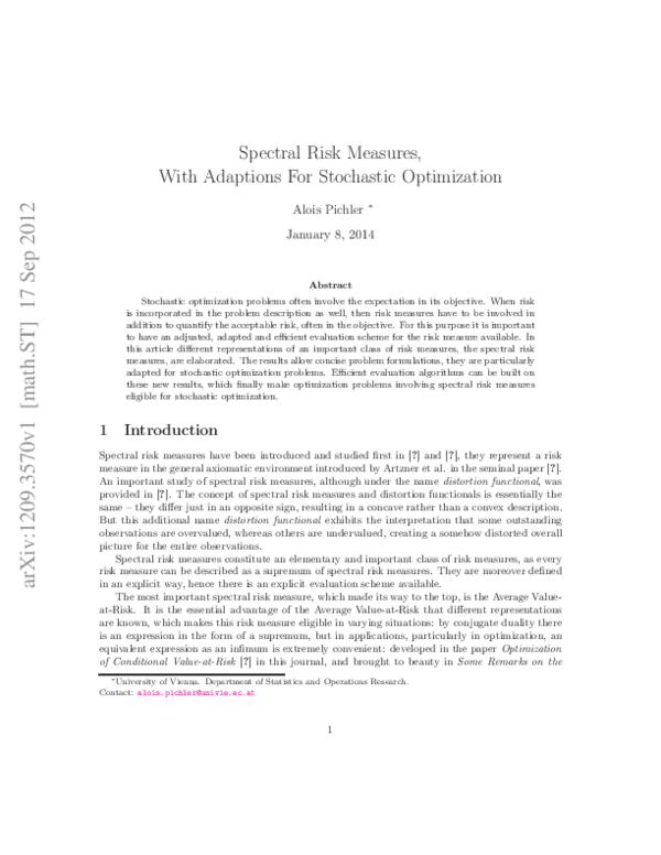 (PDF) Spectral Risk Measures, With Adaptions For Stochastic Optimization
