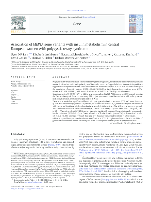 (PDF) Association of MEP1A gene variants with insulin metabolism in ...