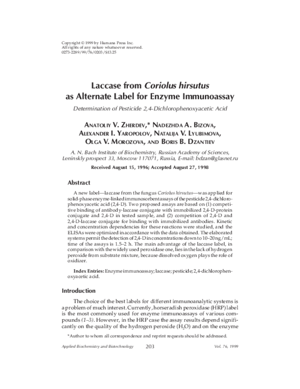 (PDF) Laccase from Coriolus hirsutus as Alternate Label for Enzyme ...