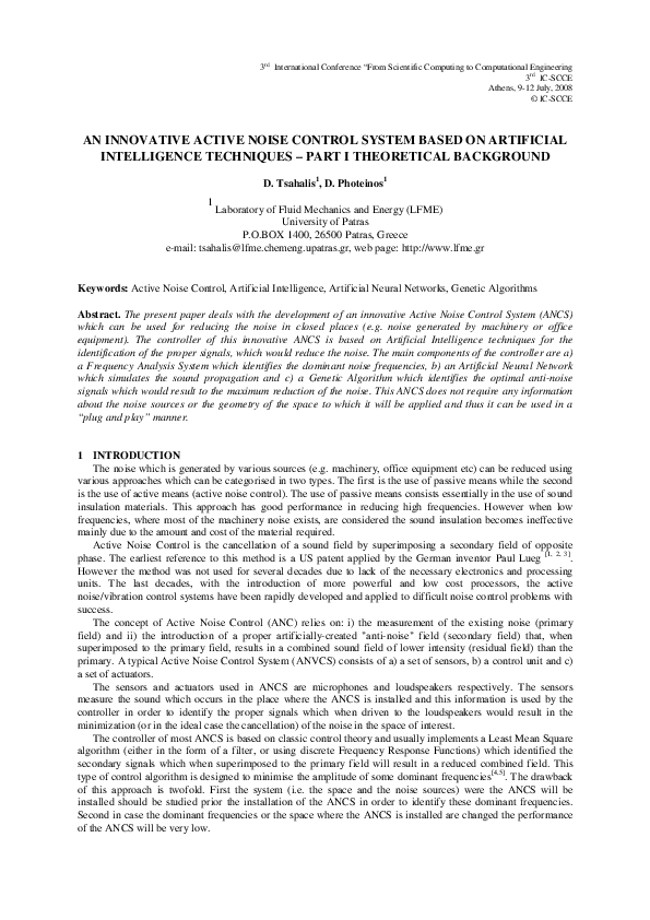 (PDF) An Innovative Active Noise Control System Based On Artificial Intelligence Techniques–Part ...