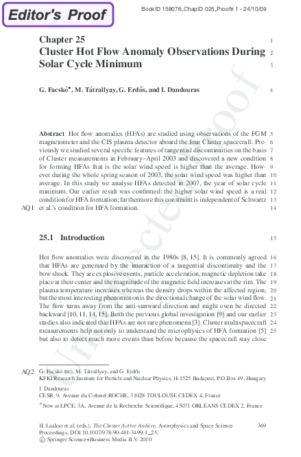 (PDF) Cluster Hot Flow Anomaly Observations During Solar Cycle Minimum
