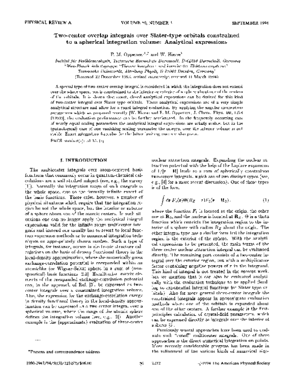Pdf Two Center Overlap Integrals Over Slater Type Orbitals