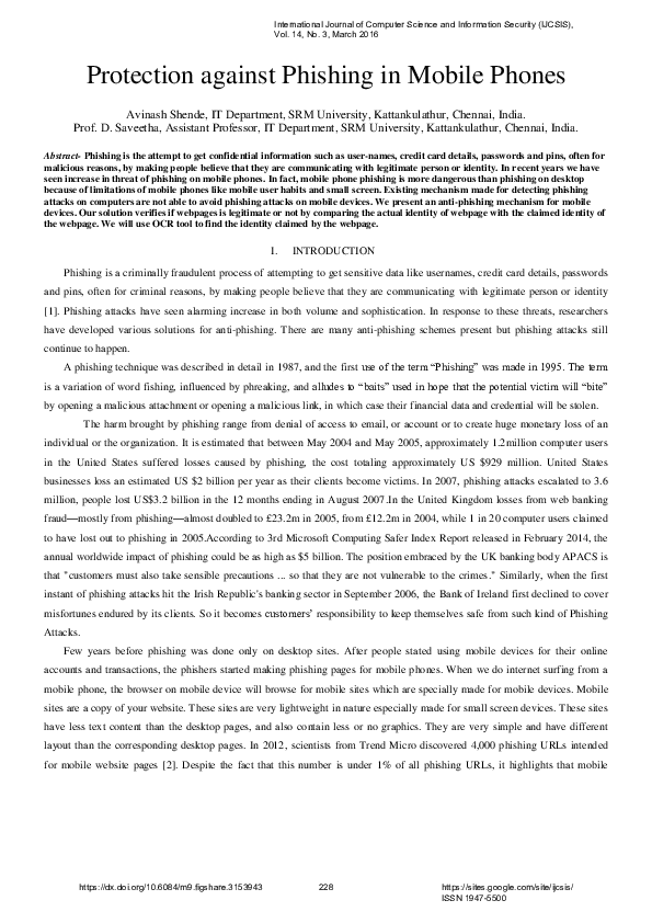 (PDF) Protection against Phishing in Mobile Phones