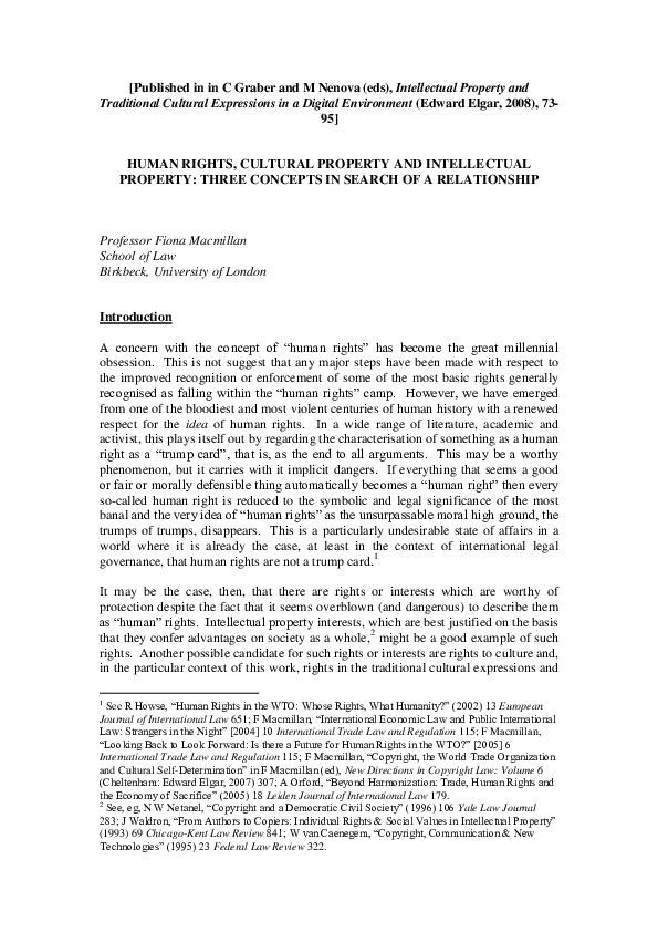 (PDF) HUMAN RIGHTS, CULTURAL PROPERTY AND INTELLECTUAL PROPERTY: THREE ...