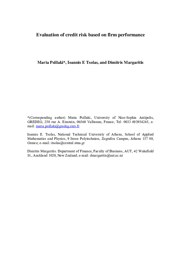 (PDF) Evaluation of credit risk based on firm performance