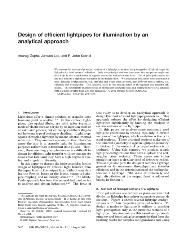 (PDF) Design of Efficient LightPipes for Illumination by an Analytical ...