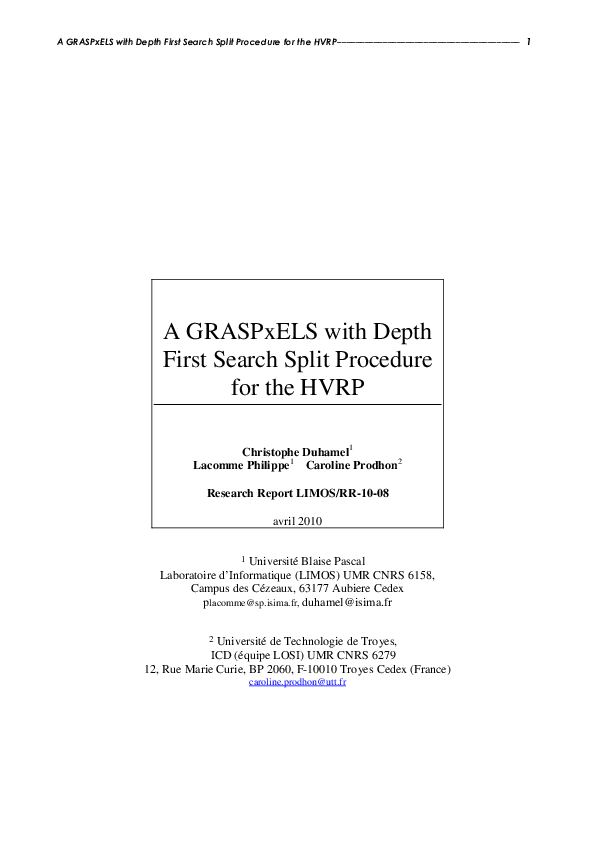 (PDF) A GRASPxELS with Depth First Search Split Procedure for the HVRP