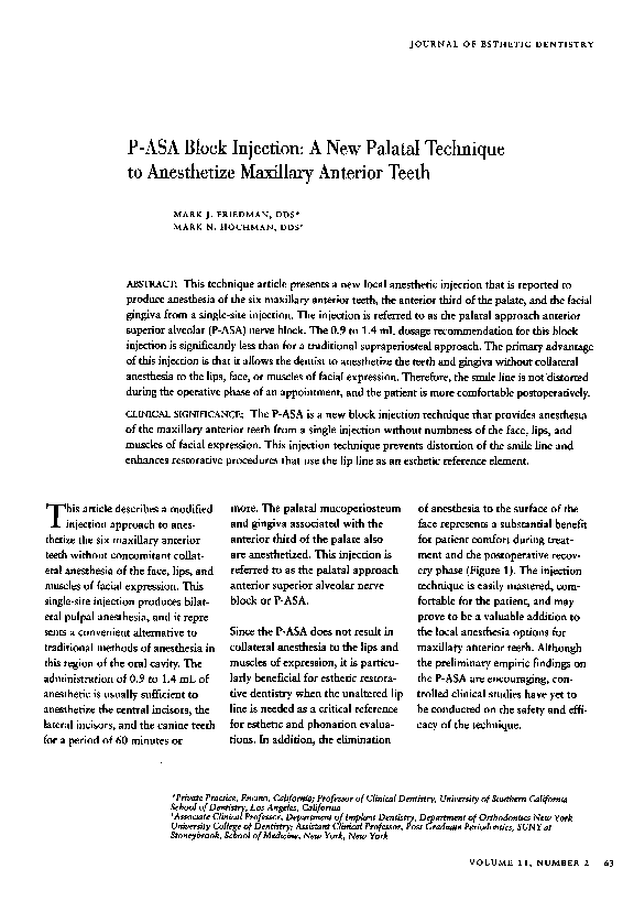 (PDF) P-ASA Block Injection: A New Palatal Technique to Anesthetize ...