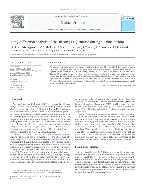 (PDF) X-ray diffraction analysis of the silicon (111) surface during ...