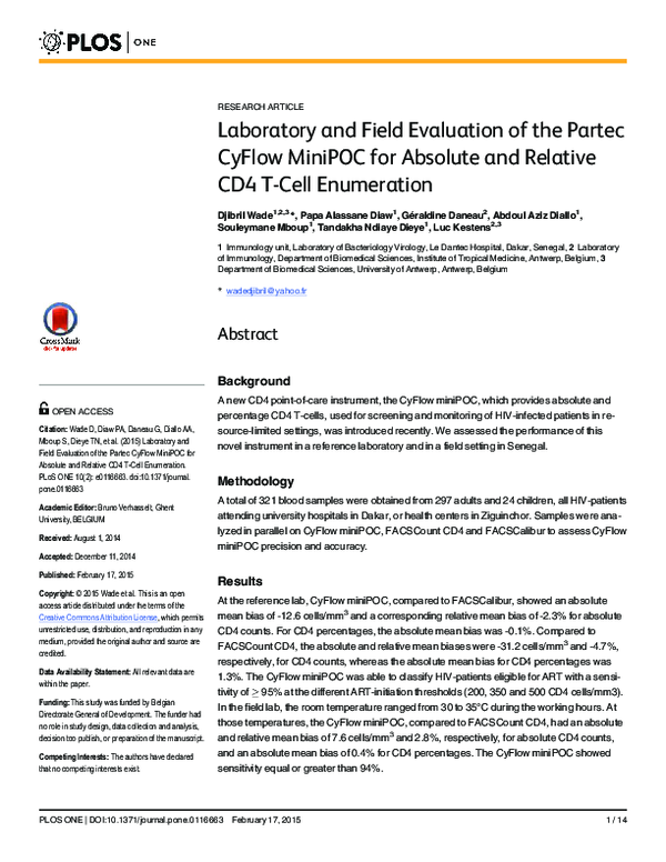 (PDF) Laboratory and Field Evaluation of the Partec CyFlow MiniPOC for ...