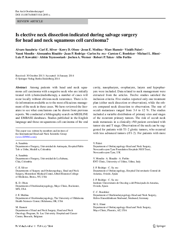 (PDF) Is elective neck dissection indicated during salvage surgery for ...