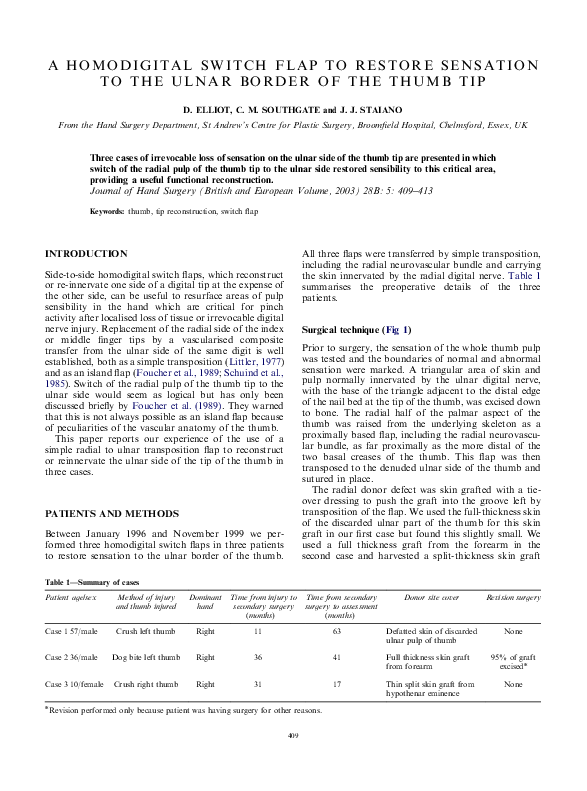 (PDF) A homodigital switch flap to restore sensation to the ulnar ...