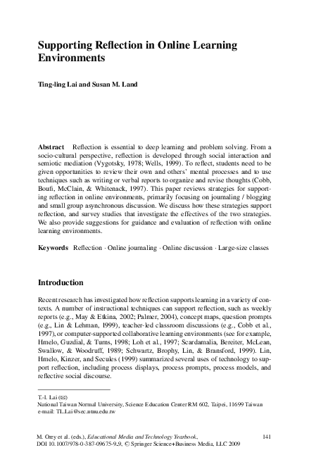 (PDF) Supporting Reflection in Online Learning Environments