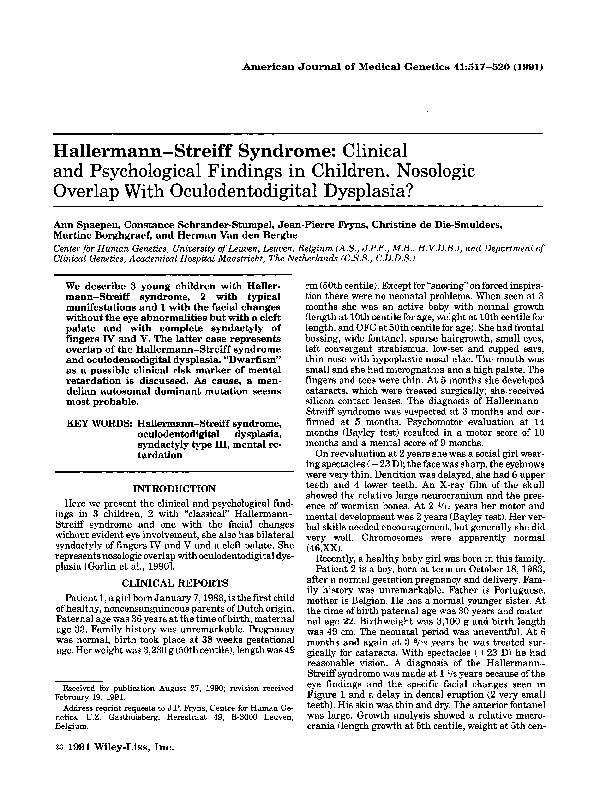 (PDF) Hallermann-Streiff syndrome: Clinical and psychological findings ...