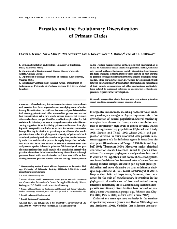 (PDF) Parasites and the Evolutionary Diversification of Primate Clades