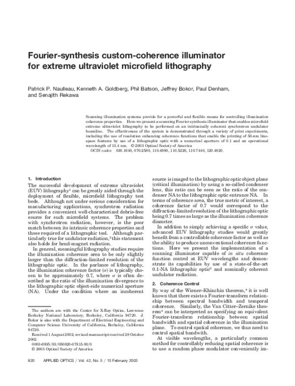 (PDF) Fourier-synthesis custom-coherence illuminator for extreme ultraviolet microfield lithography