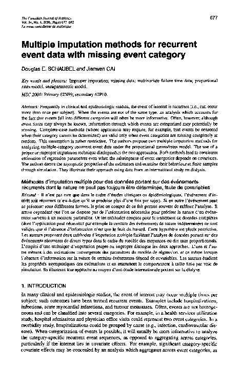 Pdf Multiple Imputation Methods For Recurrent Event Data With Missing